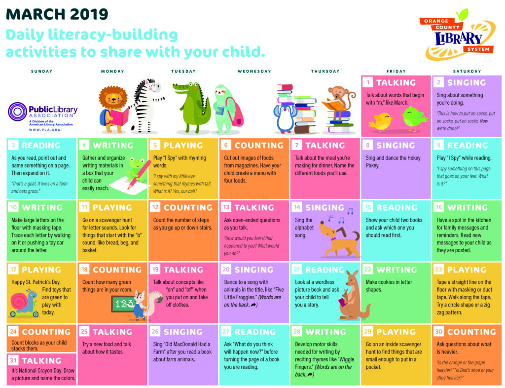#OCLSReads: Early Childhood Literacy Calendars - Orange County Library ...