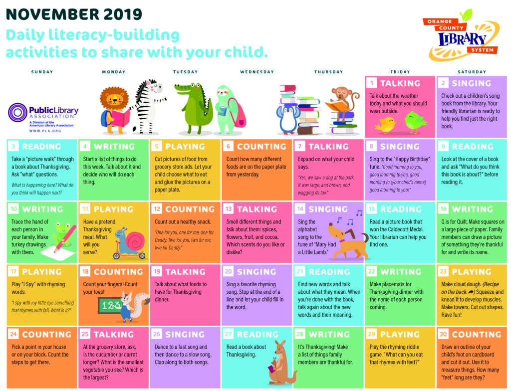 #OCLSReads: Early Childhood Literacy Calendars - Orange County Library ...
