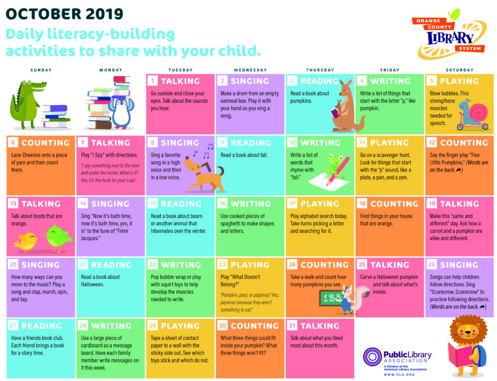#OCLSReads: Early Childhood Literacy Calendars - Orange County Library ...